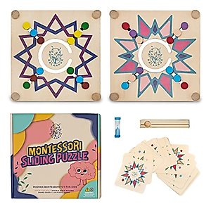 BALANKUR Montessori Sliding Puzzle | Educational Wooden Sorting Toy for Toddlers, Boys, Girls Ages 3 4 5 6 7 8 9 | Color & Shape Matching Game | Preschool Learning Activity | Birthday Gift for Kids