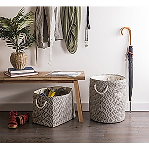 DII Woven Paper Storage Bin, Diamond Basketweave, Gray/White, Medium