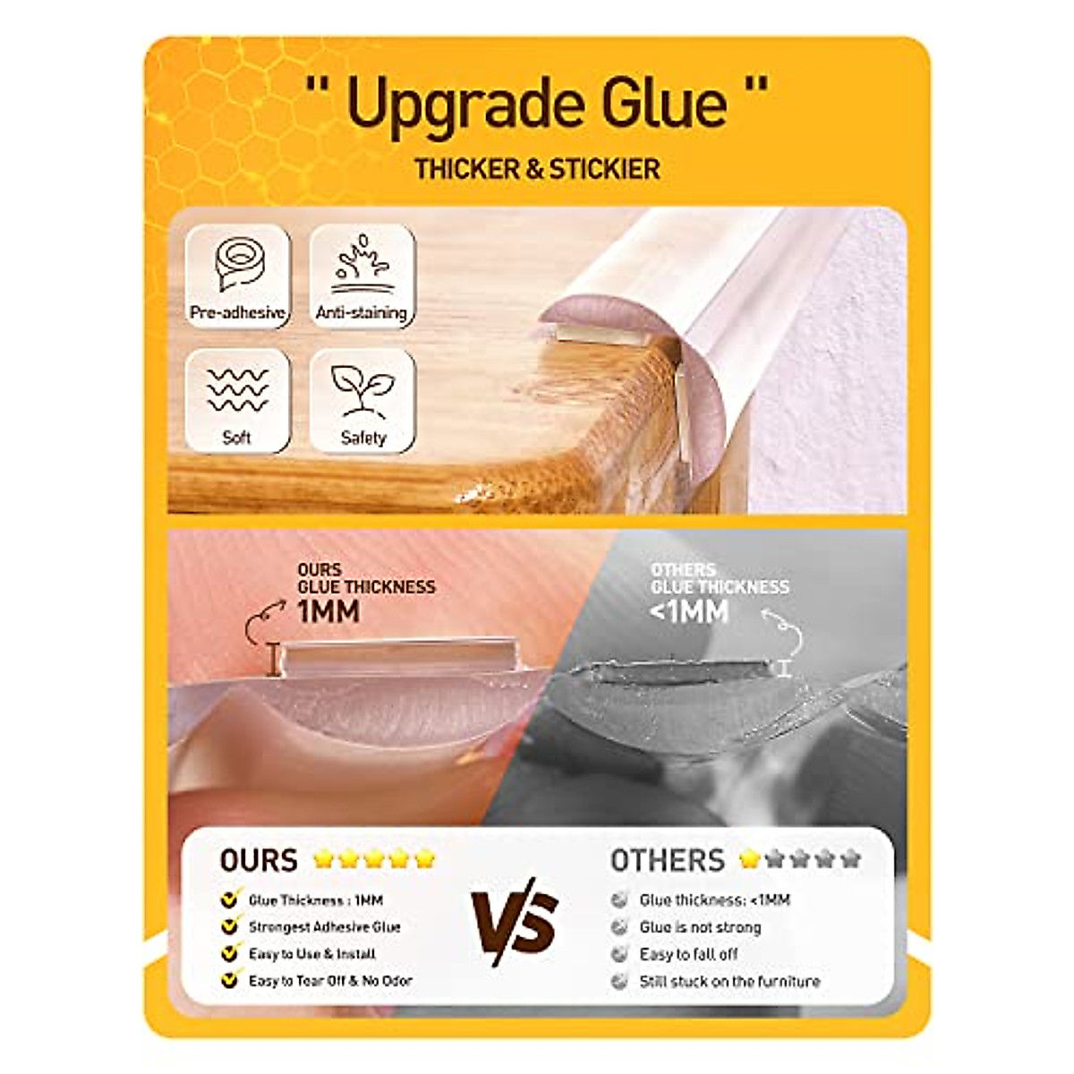 Baby Proofing, Edge Protector Strip Clear Corner Protectors Baby, Baby Proof Corners and Edges, 6.6ft(2M) Silicone Soft Corner Guards with 1MM Pre-Taped Strong Adhesive