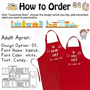 Atdesk Customized 2 Pack Parent-Child Aprons, Matching Family Apron Set, Adjustable Father Son Mummy Daughter Cooking Apron, Head Chef Sous Chef Bib Aprons with Pockets(Red)