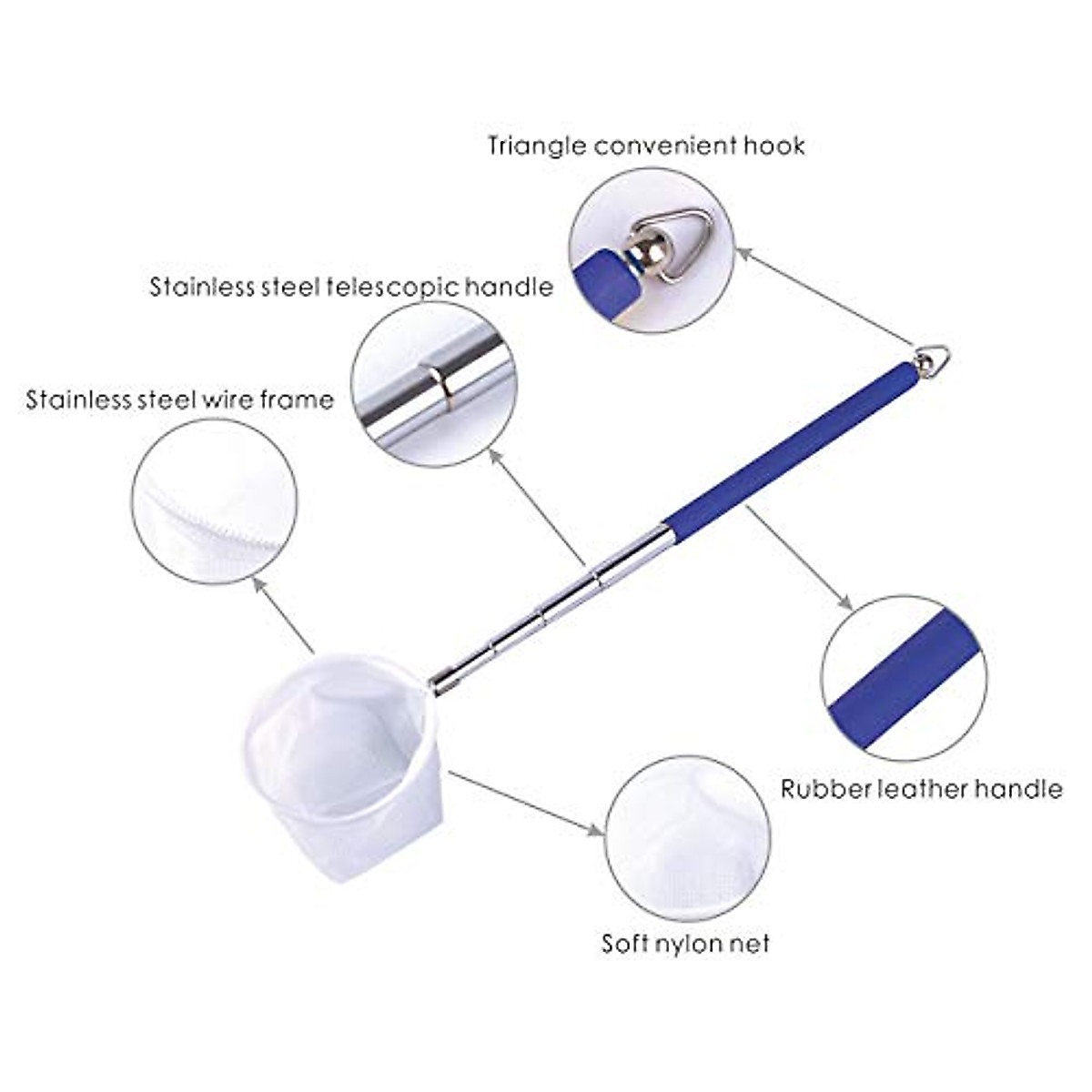 Carefree Fish Aquarium Stainless Steel Small Fishing Net, Extendable Handle Shrimp Net, Soft Light Tiny Net, Fish Tank Cleaner Long Handle(Please Note The Size of The Product)