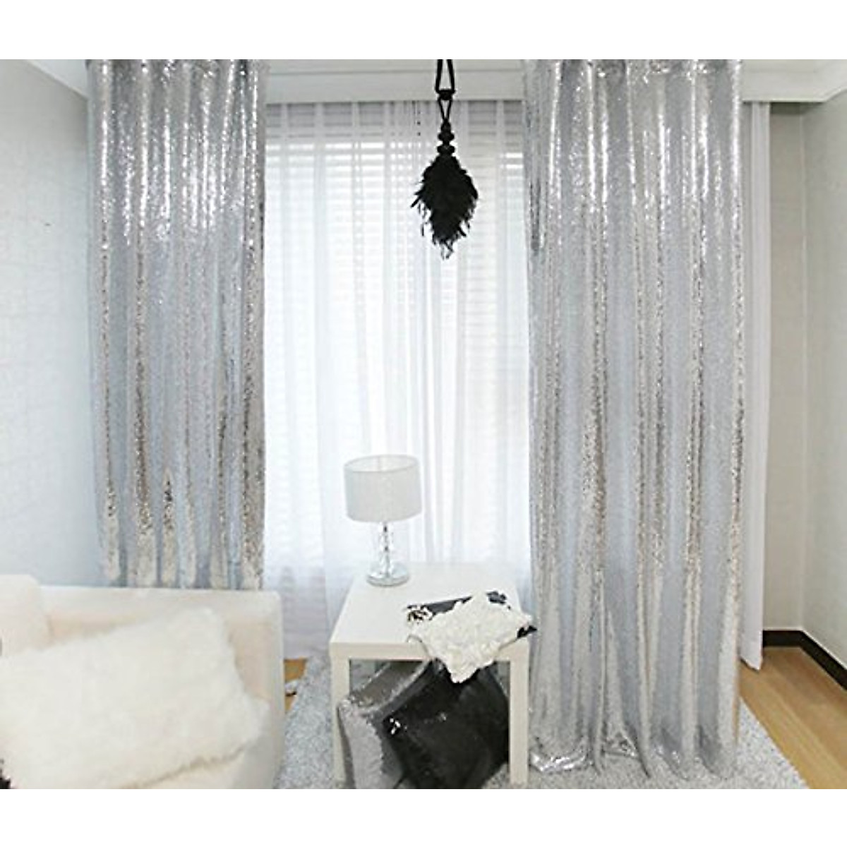 TRLYC Shiny Sequin Backdrop Curtains for Wedding Party Decor (2 Panels, W2 x H8FT,Sliver)