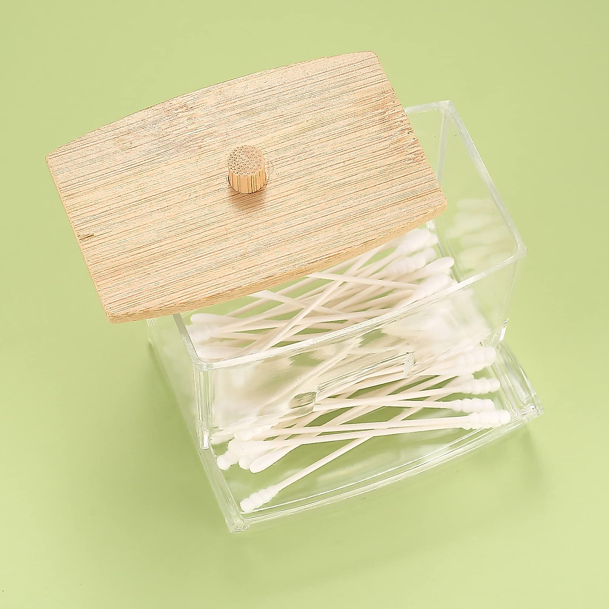 Fulushouxi 2 Pcs Cotton Pad Holder, Bathroom Makeup Organizers Containers for Cotton Ball/Cotton Swab/Cotton Round Pads/Floss/Hair Ties Canister Vanity Storage Jars Dispenser Holder wuth Bamboo Lid