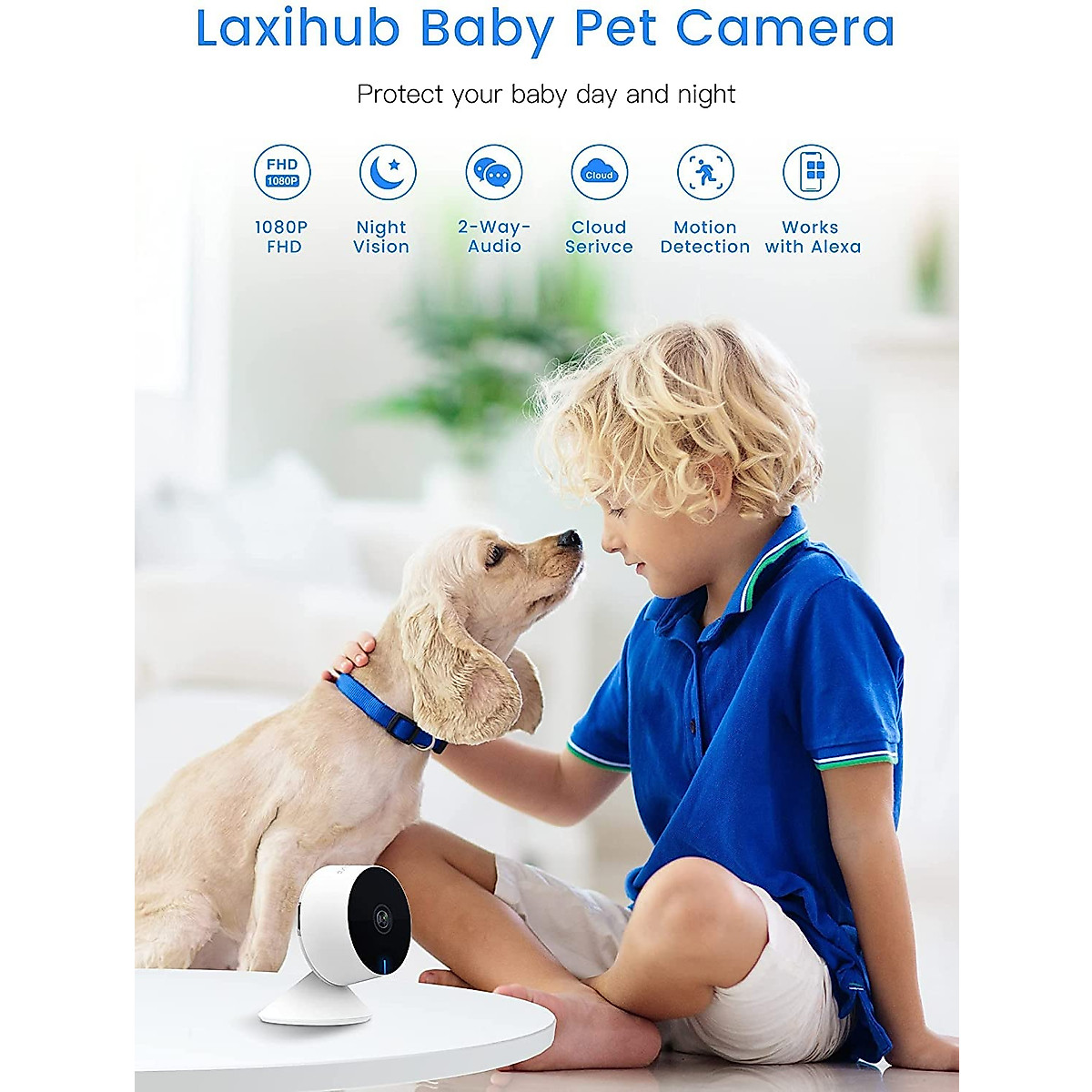 LAXIHUB M1 Security Baby Monitor (2-Pack) with Camera and Audio, 1080P Full HD, Motion & Sound Detection, Night Vision, 2.4G WiFi Camera Compatible with Alexa and Google Assistant…