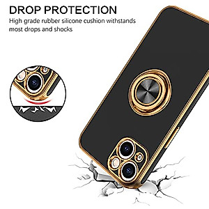 BENTOBEN iPhone 13 Mini Case with 360° Ring Holder, Slim Fit Shockproof Kickstand Magnetic Car Mount Supported Non-Slip Protective Women Men Girls Boys Case Cover for iPhone 13 Mini 5.4", Black/Gold
