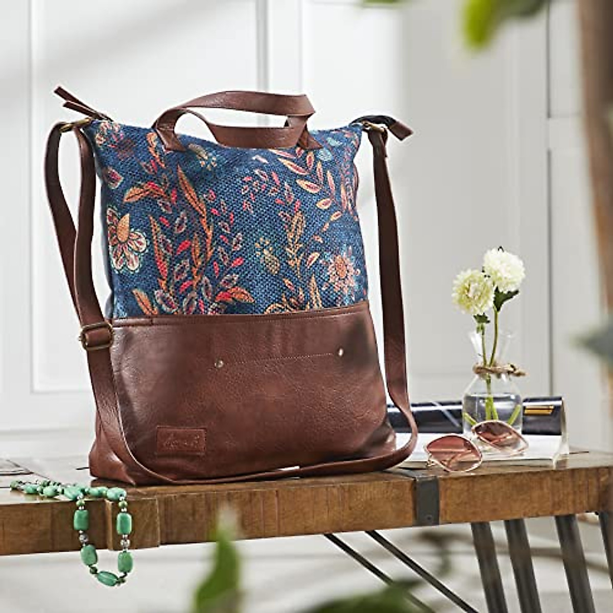 Mona B Amelia Upcycled Recycled Durrie Vegan Tote Handbag with RFID Blocking