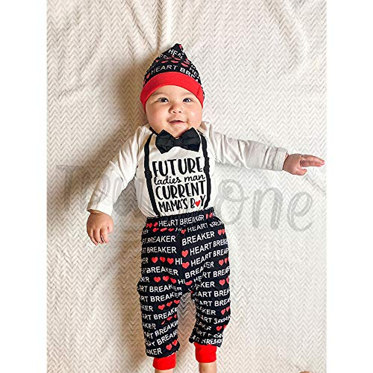 BIRTHDAY SHARK Baby Boy Valentine's Day Outfit Boy First Valentine's Day Clothes Infant Heart Breaker Outfit (White,3-6 Months)