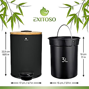 Exitoso Mini Trash Can with Lid - 3L / 0.8Gal - Small Trash Can with Lid for Bathroom - Black Bathroom Trash Can - Stainless Steel Bathroom Garbage Can with Lid - Black Trash Can Bathroom with Lid