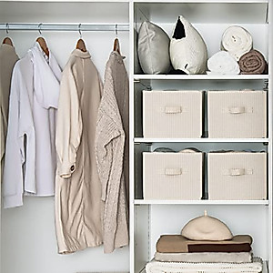 StorageWorks Large Storage Baskets for Shelves, Rectangular Closet Organizers with Handles, Foldable Closet Storage Baskets for Utility Room, 3-Pack, Beige Stripes