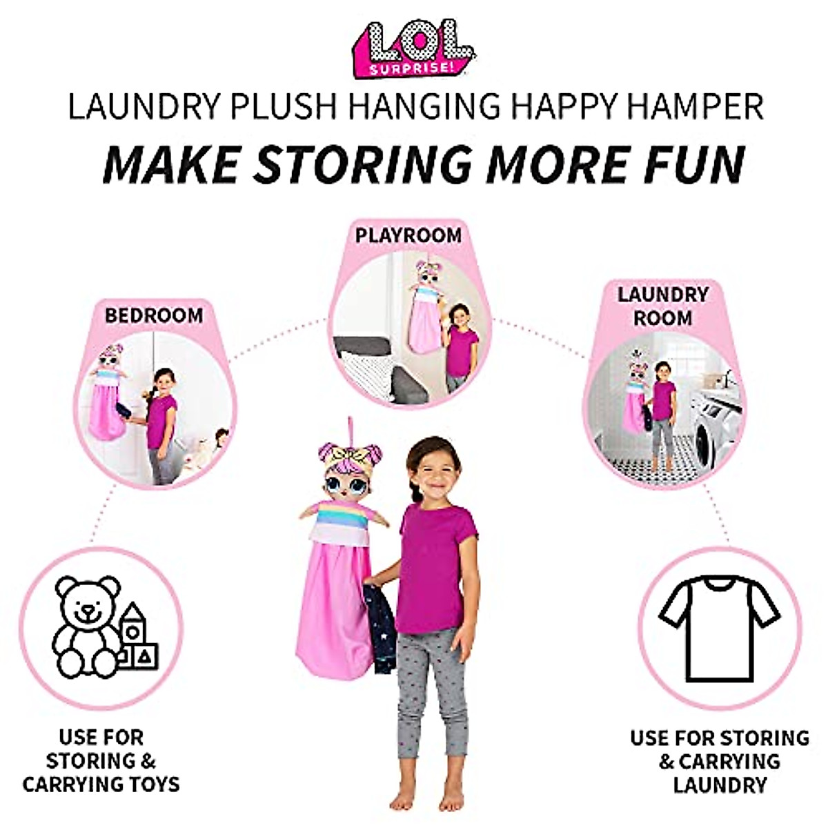 Franco Kids Room Laundry Plush Hanging Happy Hamper, One Size, LOL Surprise