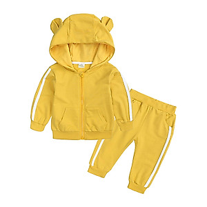 Mifyiar Girls Boys Bear's Infant Baby Ear Outfits Hooded Zipper Sweatshirt+Pants Boys 3 Month Old Boy Clothes Yellow
