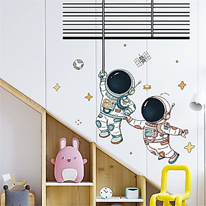 Astronaut Wall Decals, Removable PVC Universe Space Wall Stickers for Bedroom Living Room Kid's Room Kindergarten, Art Window Door Cabinet Corridor NASA Wall Decor Murals (Astronaut 2)