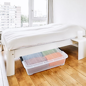 Vababa 25 L Under Bed Clear Plastic Storage Bins with Lid, Set of 4 Wheeled Plastic Storage Box with Latch Handle