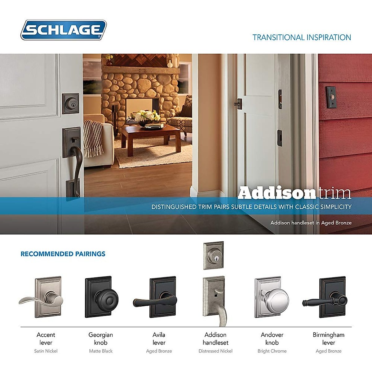 Schlage F51A Bowery With Addison Rose Keyed Entry Lock C Keyway with 16211 Latch 10063 Strike Matte Black Finish