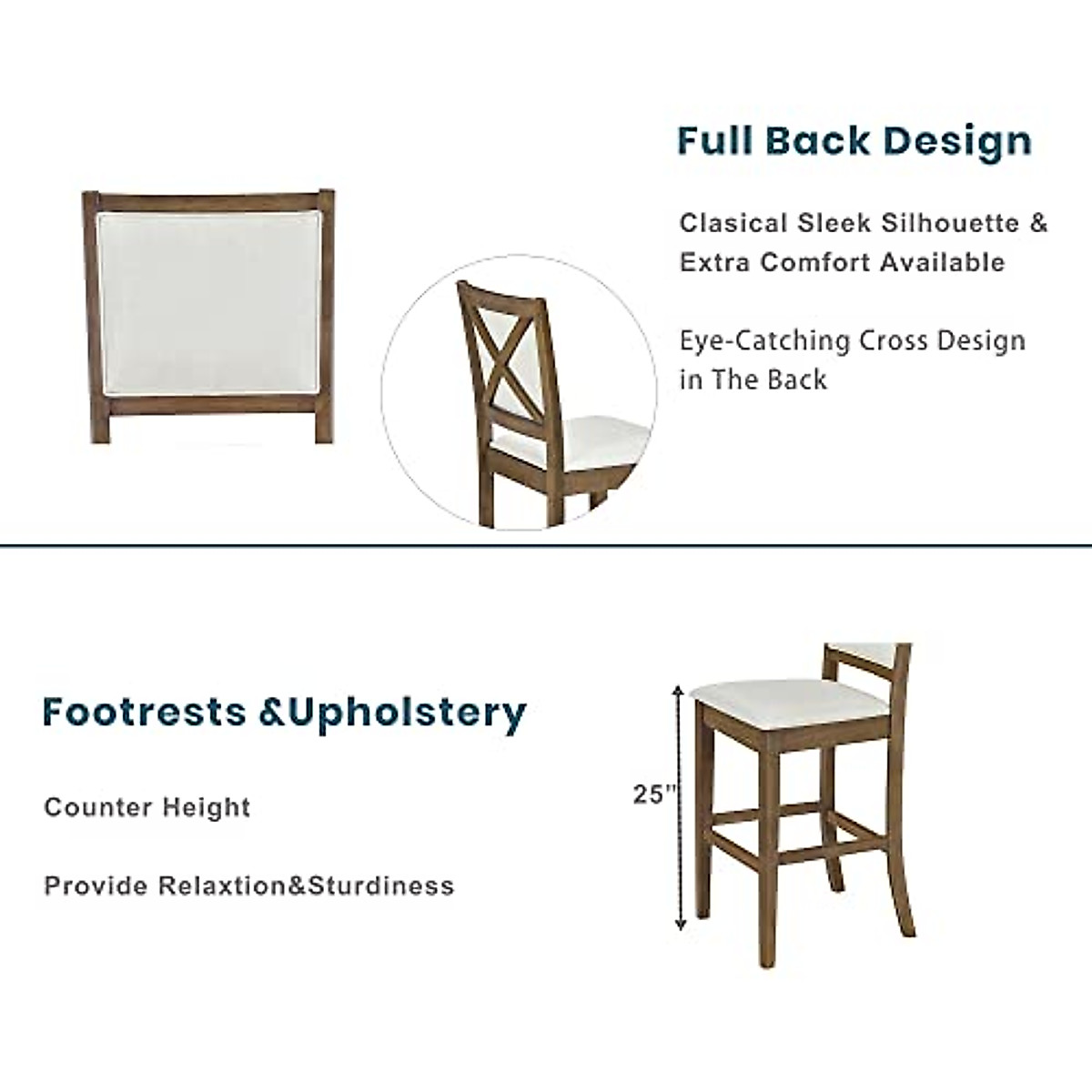 HAUSHECK 4 Counter Height Kitchen Room Irregular Round Table, High-Back Chairs, Rubber Wood Legs, Comfortable Cushioned, 5 Piece Dining Set for Small Places, Brown