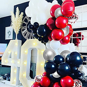 Red Black Balloon Garland kit, 120pcs Red Silver Black Balloons and Confetti Balloons for Prom Single Party Baby Shower Birthday Graduation Decorations