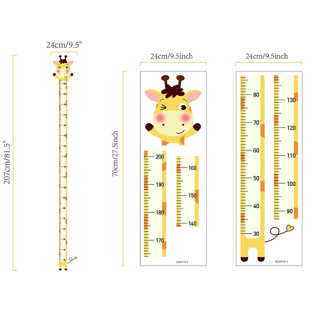SUPERDANT 2 Sheets/Set Cartoon Height Growth Chart Wall Sticker Yellow Cute Cartoon Giraffe Self-Adhesive Height Wall Decal for Play Room Nursery Bedroom Living Room Decor