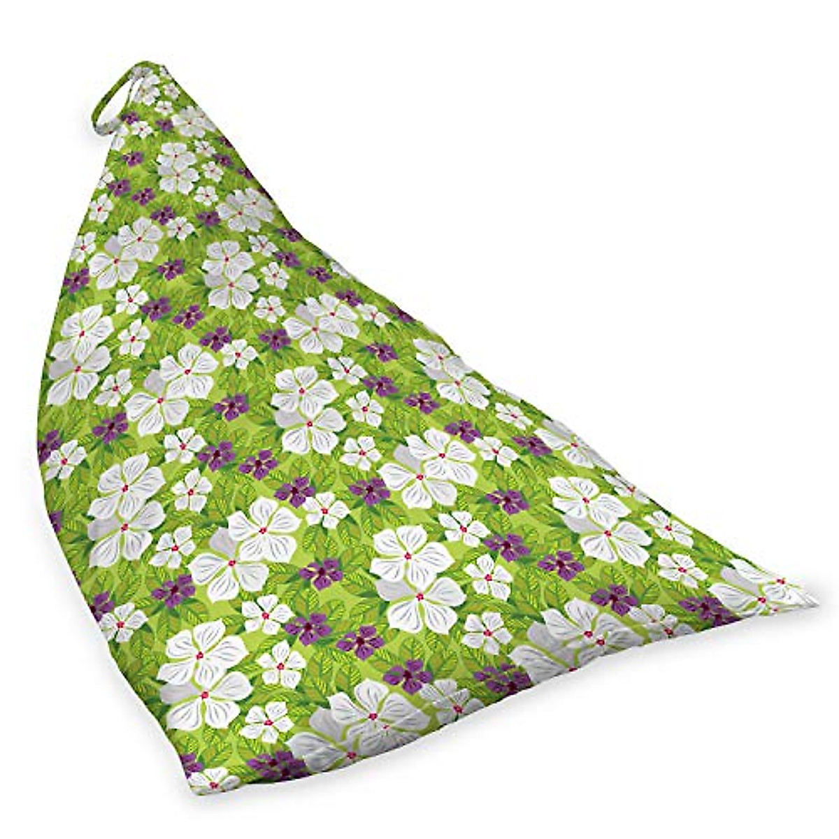 Lunarable Garden Art Lounger Chair Bag, Pattern with Illustrated Blossoms on Pale Green Background, High Capacity Storage with Handle Container, Lounger Size, Pale Green Violet