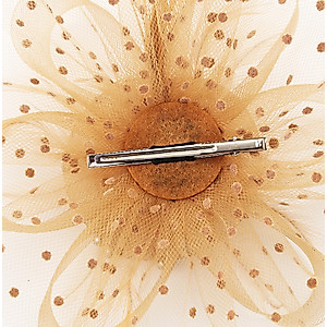 Umturmok Women's Tea Party Fascinators Mesh Flower-Shaped Pearl Feather Veil Kentucky Derby Fascinator Hats with Headband and Clip Gold