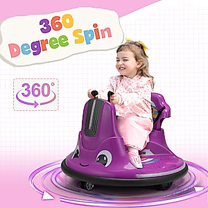 TOBBI Snail Bumper Car 12v Electric Ride on Toy Battery Powered Electric Vehicle with Remote Control/DIY Sticker/360 Degree Spin/LED Lights Gifts for Kids & Toddlers Age 3-9(Dark Purple)