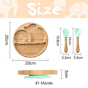 Suction Plates for Baby & Toddler, Bamboo Divided Platter Feeding Dishes with Silicone Fork& Spoon, All-Natural Baby Food Plate Stays for Baby-Led Weaning, Non-Slip Design