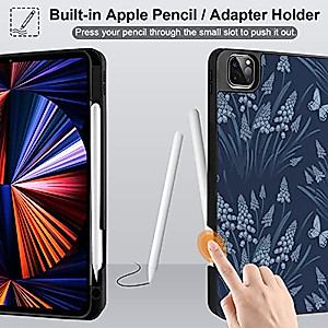 MEEgoodo for iPad Pro M2 12.9 Case 6th/5th/4th/3rd Generation 2022 2021 2020 2018 with Pencil Holder, Tablet Cover with Soft TPU Back Shell, Vintage Floral