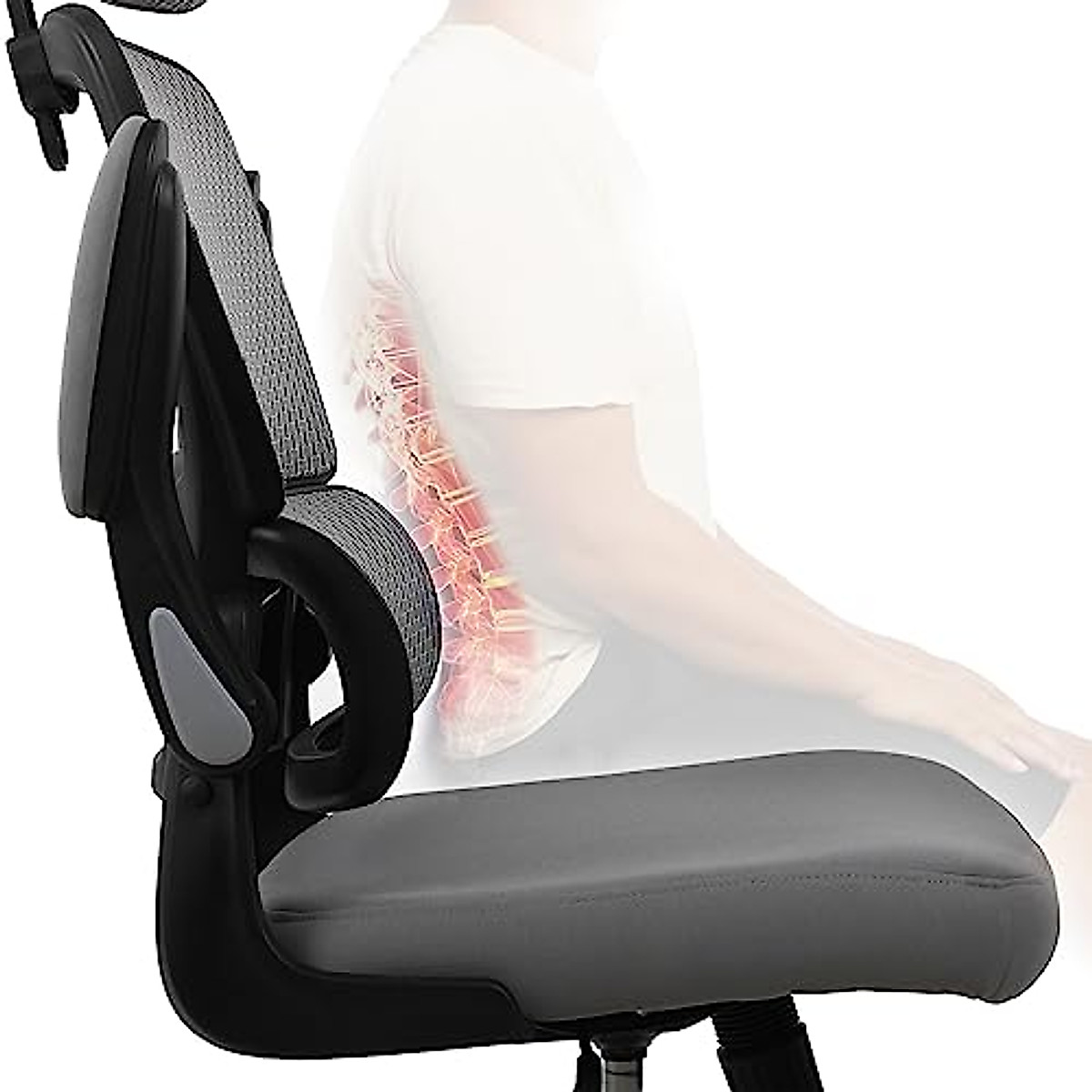 Home Office Chair Ergonomic Mesh Desk Chair with Headrest& Flip up Armrest Gaming Chair Computer Chair with Lumbar Support, Swivel Chair Executive Chairs High Back Office Chair, Grey, 1 Pack