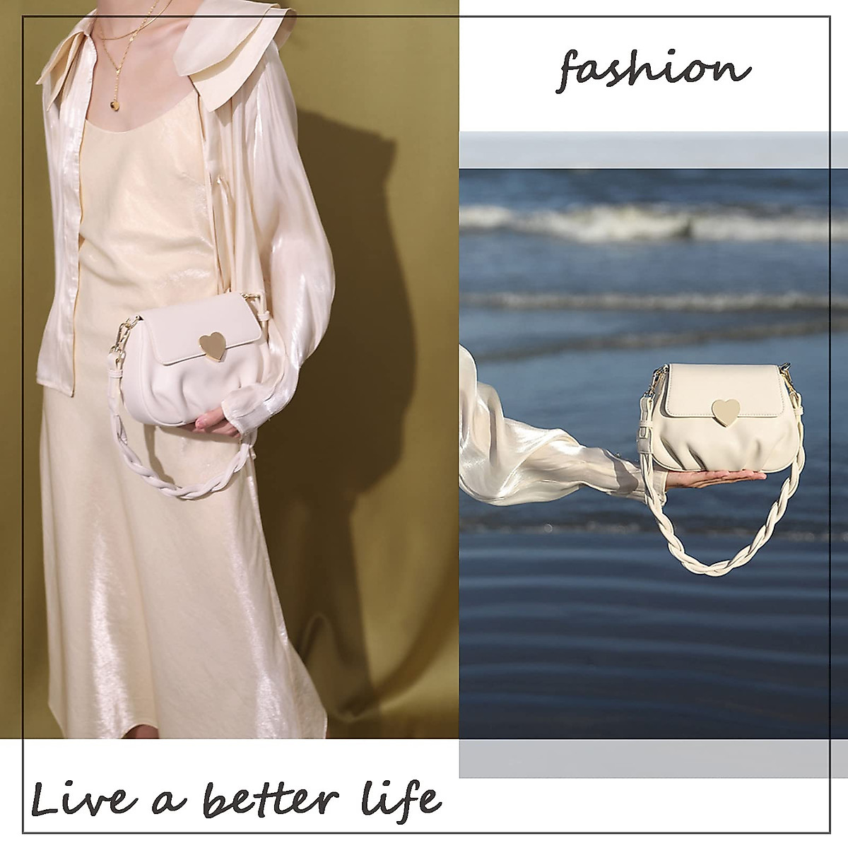 ZEHO Cloud Crossbody Shoulder Bag Dumpling Purse Women Small PU Leather Crossbody Bag Girls Ruched Handbag, White