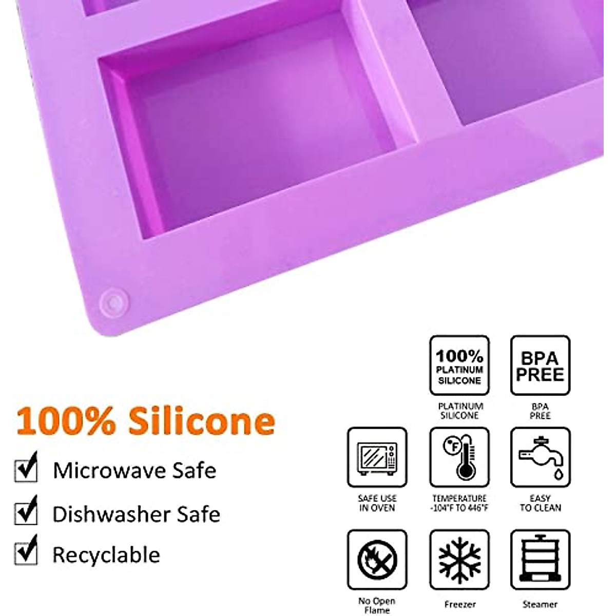 Silicone Soap Molds Set of 3, 6 Cavities Rectangle Silicone Soap Molds for Homemade Craft Soap Mold, Cake Mold, Chocolate Mold ＆ Ice Cube Tray（Blue & Purple ＆ Pink）