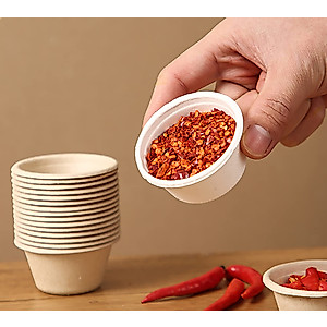 Yesland 200 Pack 2 oz Natural Bagasse Fiber Cups with Lids, Paper Tasting Cups Disposable Sample Food cup, Compostable Sauce Containers for Snack Tasting Charcuterie