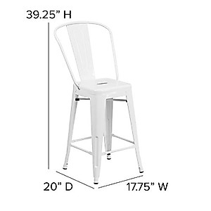 Flash Furniture Commercial Grade 24" High White Metal Indoor-Outdoor Counter Height Stool with Removable Back
