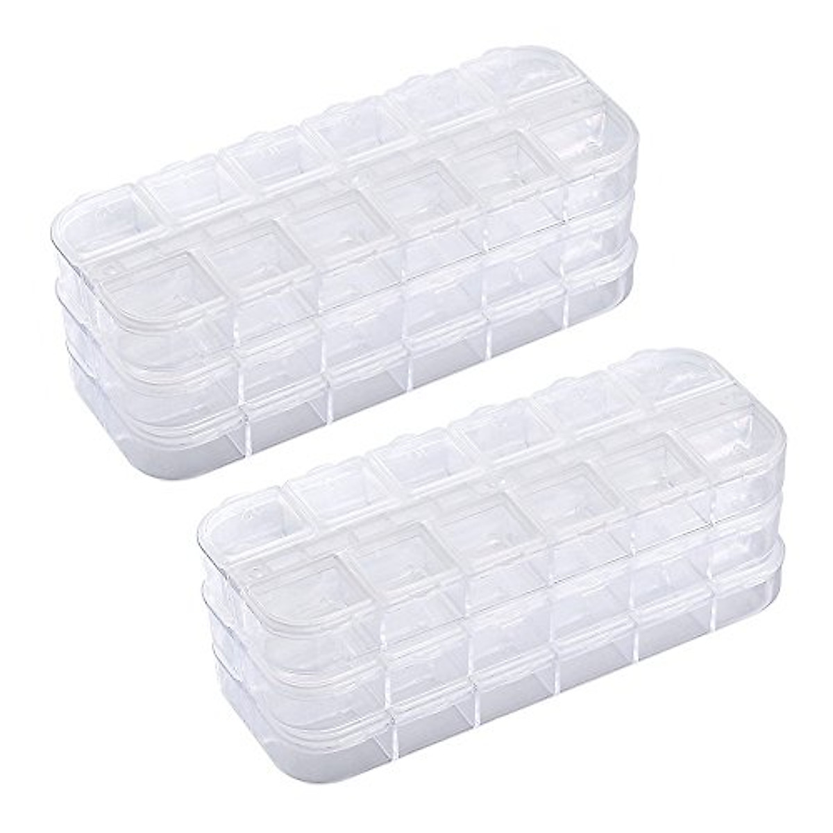 jinzefa 6 Pieces Nail Art Tool Jewelry Storage Box, 12 Compartments Plastic Rhinestone Organizer Container Case, Display Containers white