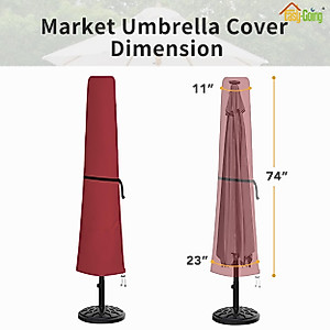 Easy-Going Patio Umbrella Cover Outdoor Market Umbrella Cover with Zipper and Storage Bag Waterproof Cantilever Parasol Cover for 7ft to 11ft Umbrella, Red