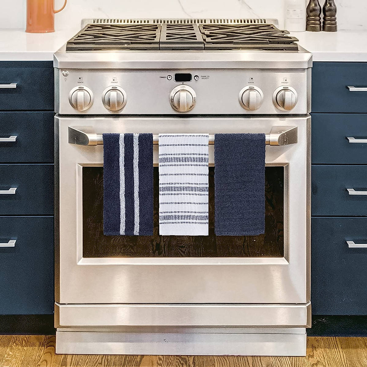 Nautica 100% Cotton Kitchen Towels Set of 3 | 18" x 28" Super Absorbent Reusable Cleaning Cloths, Tea Towels, Hand Towels for Drying Dishes | Navy/White Multi Dish Towels for Kitchen