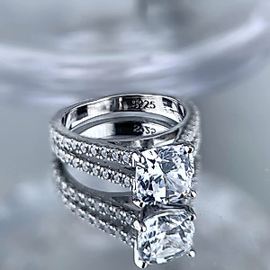 Rinxes Cushion Cut Moissanite Rings 7*7mm 2ct D Color VVS1 925 Silver Moissanite Promise Ring Anniversary Engagement Ring for Women Sizes 5-10 (Moissanite, 8)