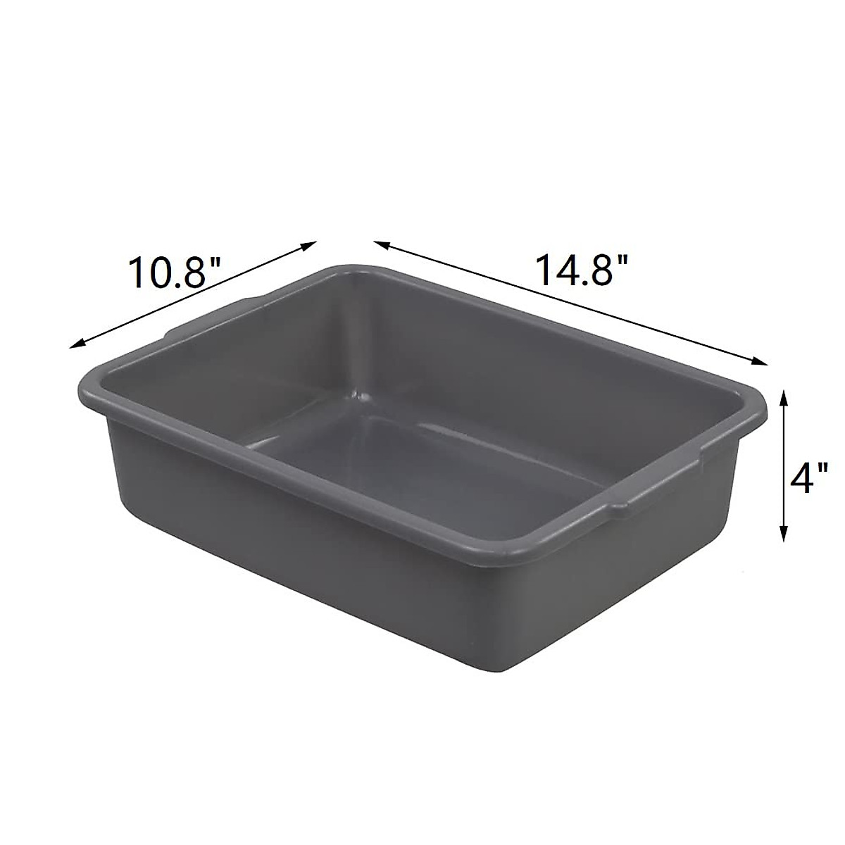 Waikhomes Set of 4 Plastic Bus Boxes, Commercial Bus Tote/Bus Tub, Grey (8 L)