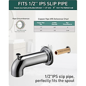 LOCALAND Slip-On Extra Long Tub Spout with Diverter, 1/2 Inch Slip Fit Connection,Chrome Plated