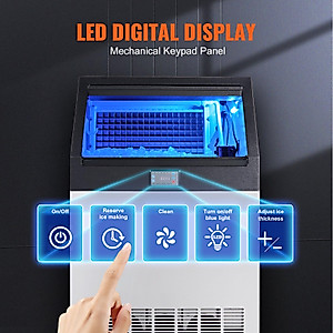 Commercial Ice Maker, 265lbs/24H, Ice Maker Machine, 126 Ice Cubes in 12-15 Minutes, Freestanding Cabinet Ice Maker with 88lbs Storage Capacity LED Digital Display (Electric Drainage, 265lbs/day)