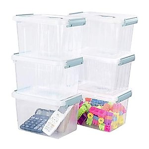 Sosody 6 L Plastic Clear Storage Bins, Small Clear Latch Storage Boxes, 6-Pack