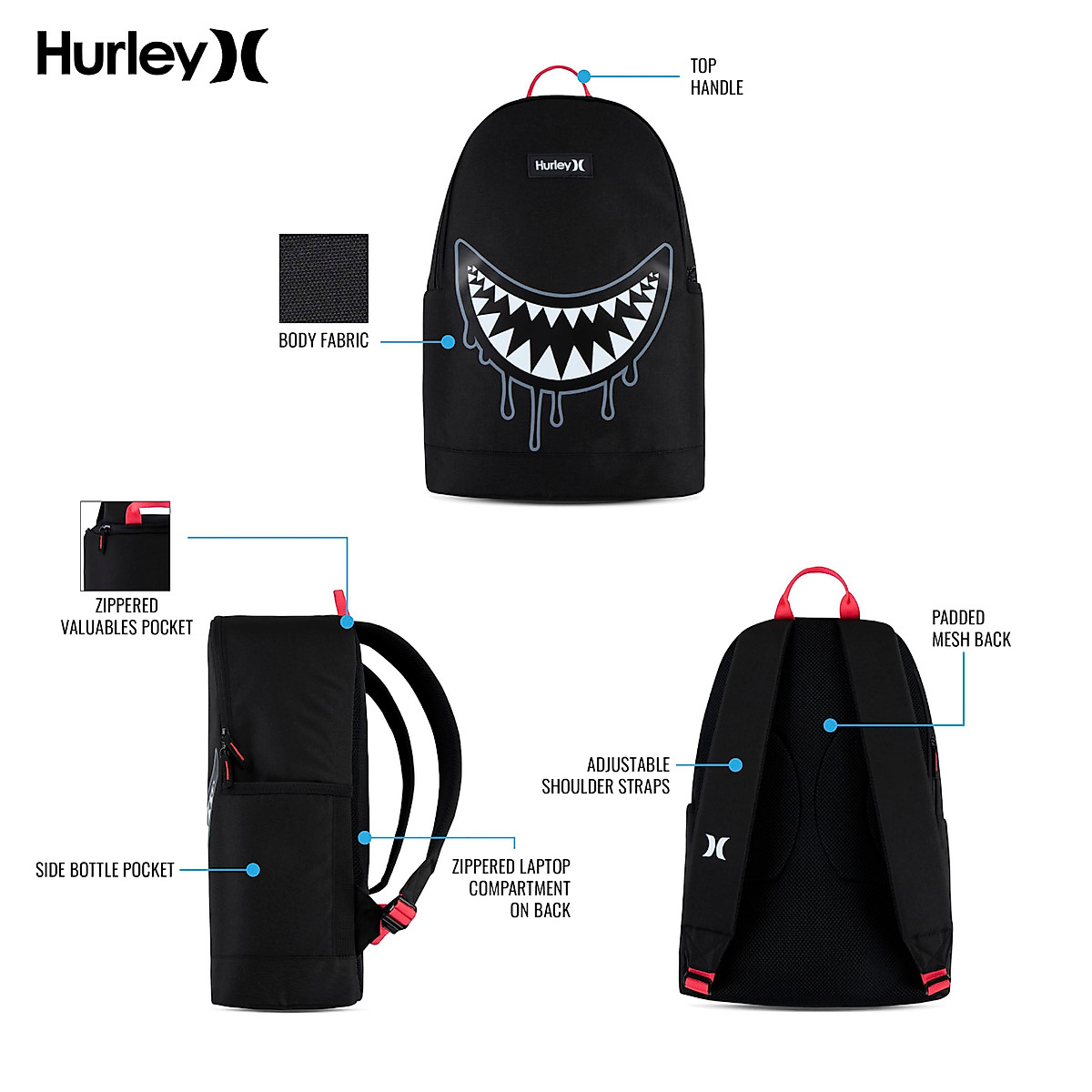 Hurley Unisex-Adults One and Only Backpack, Grey Camo Shark, Large