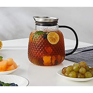 Purefold 40 ounces “Pineapple Series” Glass Pitcher with Stainless Steel Lid, Hot and Cold Water Carafe, Fruit Tea Coffee Maker, Ice Tea Pitcher, Juice Jar