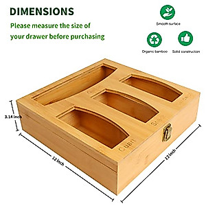 SOGUAOLO Bamboo Ziplock Bag Storage Organizer and Dispenser for Kitchen Drawer–Food Storage Bag Holders Compatible With Gallon, Quart, Sandwich & Snack Variety Size Bags.