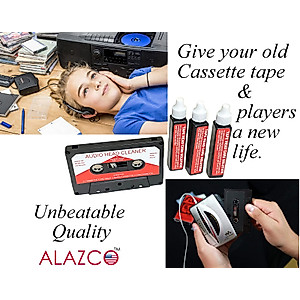 Audio Tape Cassette Head Cleaner w/ 3 Cleaning Fluids Care Wet Maintenance Kit by Alazco