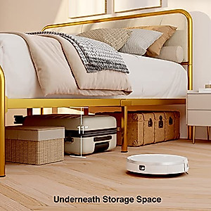 Gizoon Queen Size Bed Frame, Platform Bed Frame with Upholstered Headboard, Golden Heavy Duty Metal Mattress Foundation & Steel Slats, Sturdy, Noise Free, No Box Spring Needed (Beige)