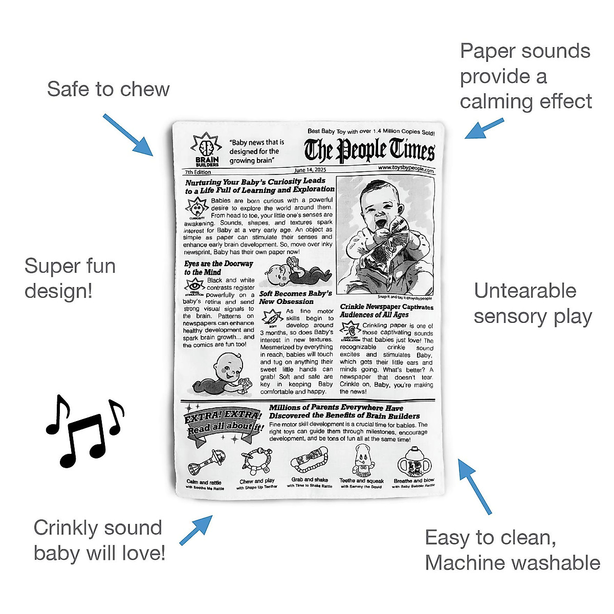 People Brain Builders: Baby Newspaper - Crinkly Baby Toy