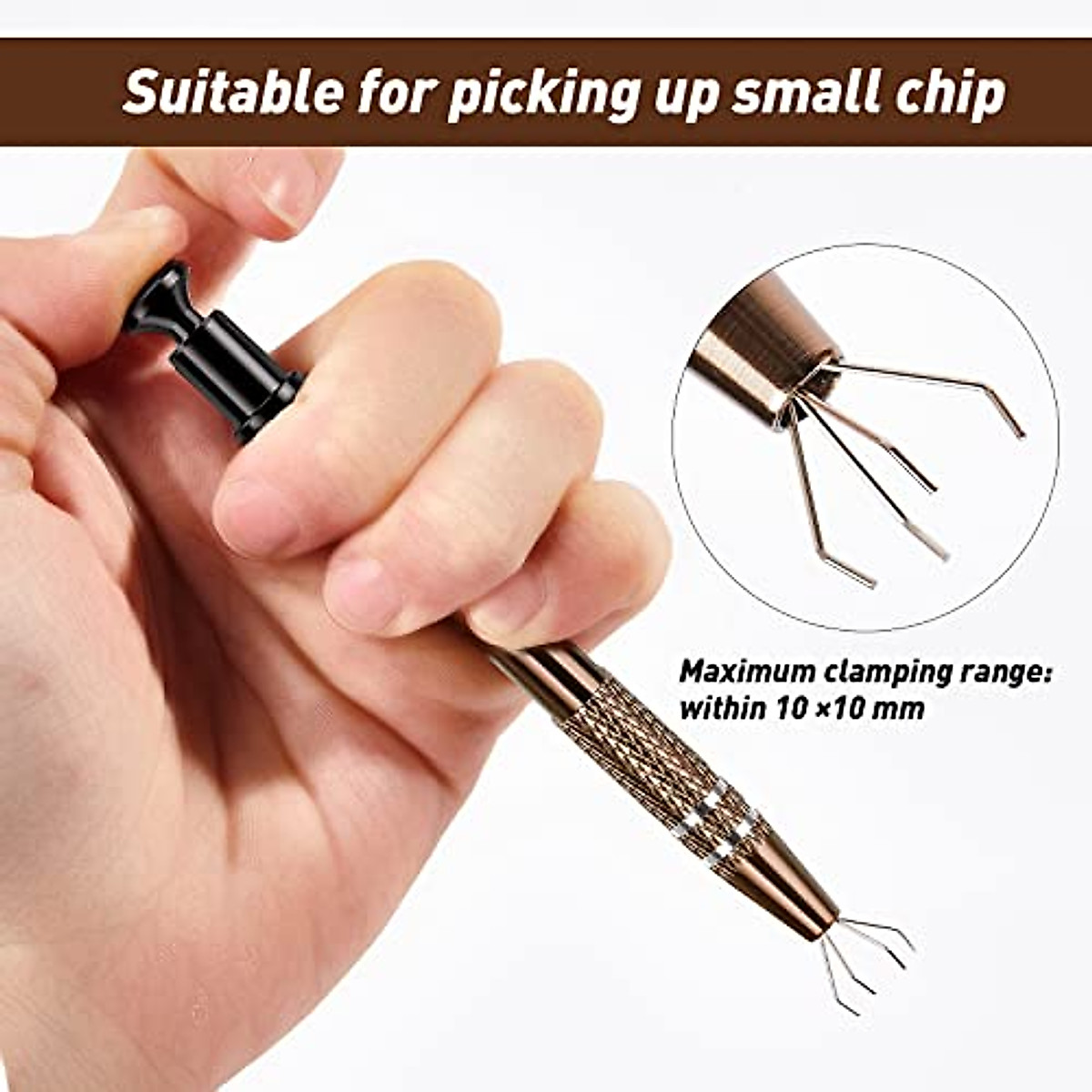 4 Prongs BGA Chip Pick,Tweezers Stainless Steel 4-Claw Pick up Tool Jeweler's Pick-Up Tool, for Small Parts Pickup, Grabber for Nails Clamping- Manicure Cotton Ball (1Pack, Bronze Color)
