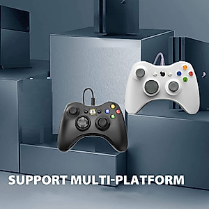 Rzzhgzq 2PACK Wired Controller for Xbox 360 Controller PC Windows 10/8/7 Controller Gamepad Joystick for Xbox 360&360Slim (Black+White)