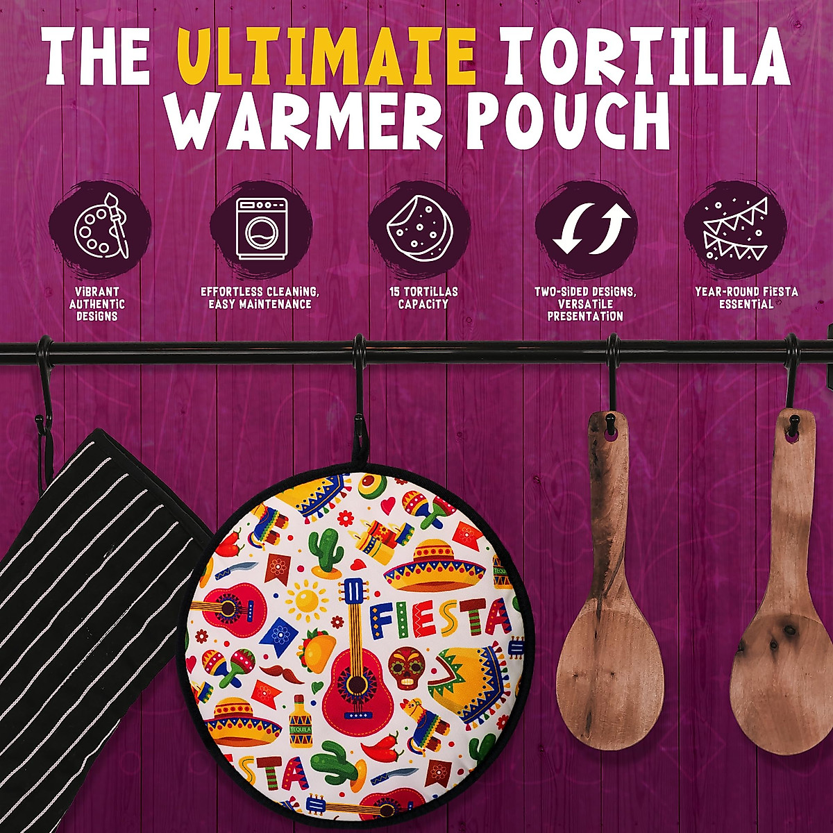 Everbrook Tortilla Warmer Pouch- Tortilla Holder - 12 Inch Microwave Tortilla Warmer - Taco Warmer - Tortilla Steamer - Tortilla Keeper - Heat up Tortillas - 2 Sided