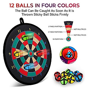 Dart Board for Kids, Kids Double-Sided Dart Board with 12 Sticky Balls, Indoor Outdoor Safe Darts Board Set Party Favor Games and Classic Toys Gifts for 5 6 7 8 9 10 11 12 Year Old boy Kids and Adult