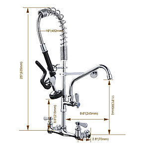 Commercial Sink Faucet with Sprayer: ALEASHA 25 Inches Commercial Kitchen Faucet Chrome with 8 Inches Adjustable Center, 9.6 Inches Swivel Spout for Restaurant Industrial Kitchen